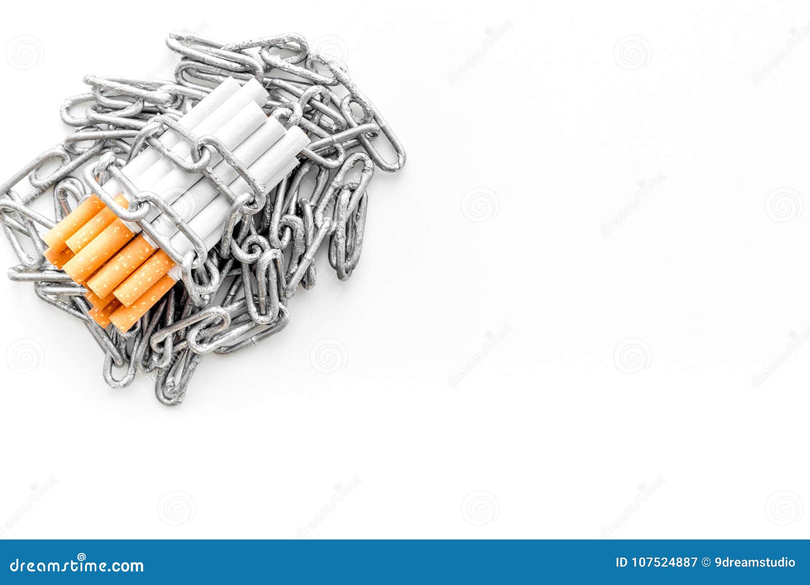 Quit Smoking. Cigarettes in Chains on White Background Top View Space ...