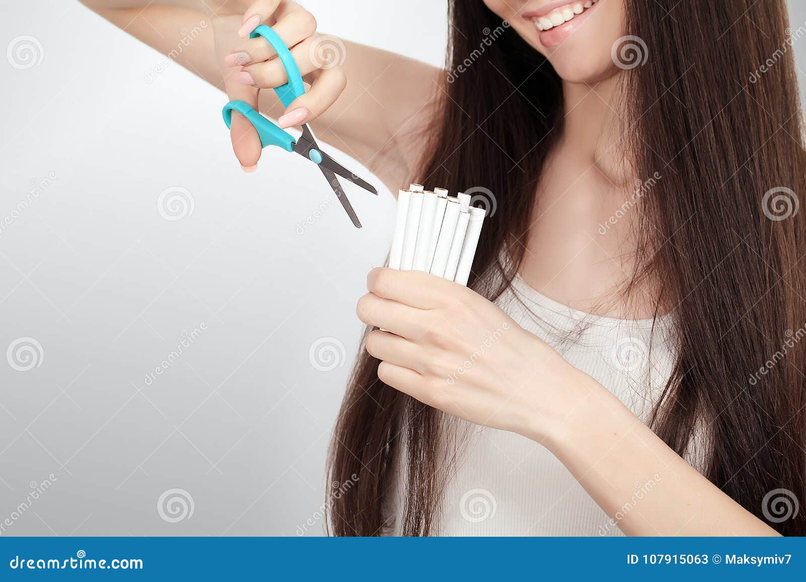 Quit Smoking. Closeup of Woman Hands Cutting Cigarettes Stock Image ...