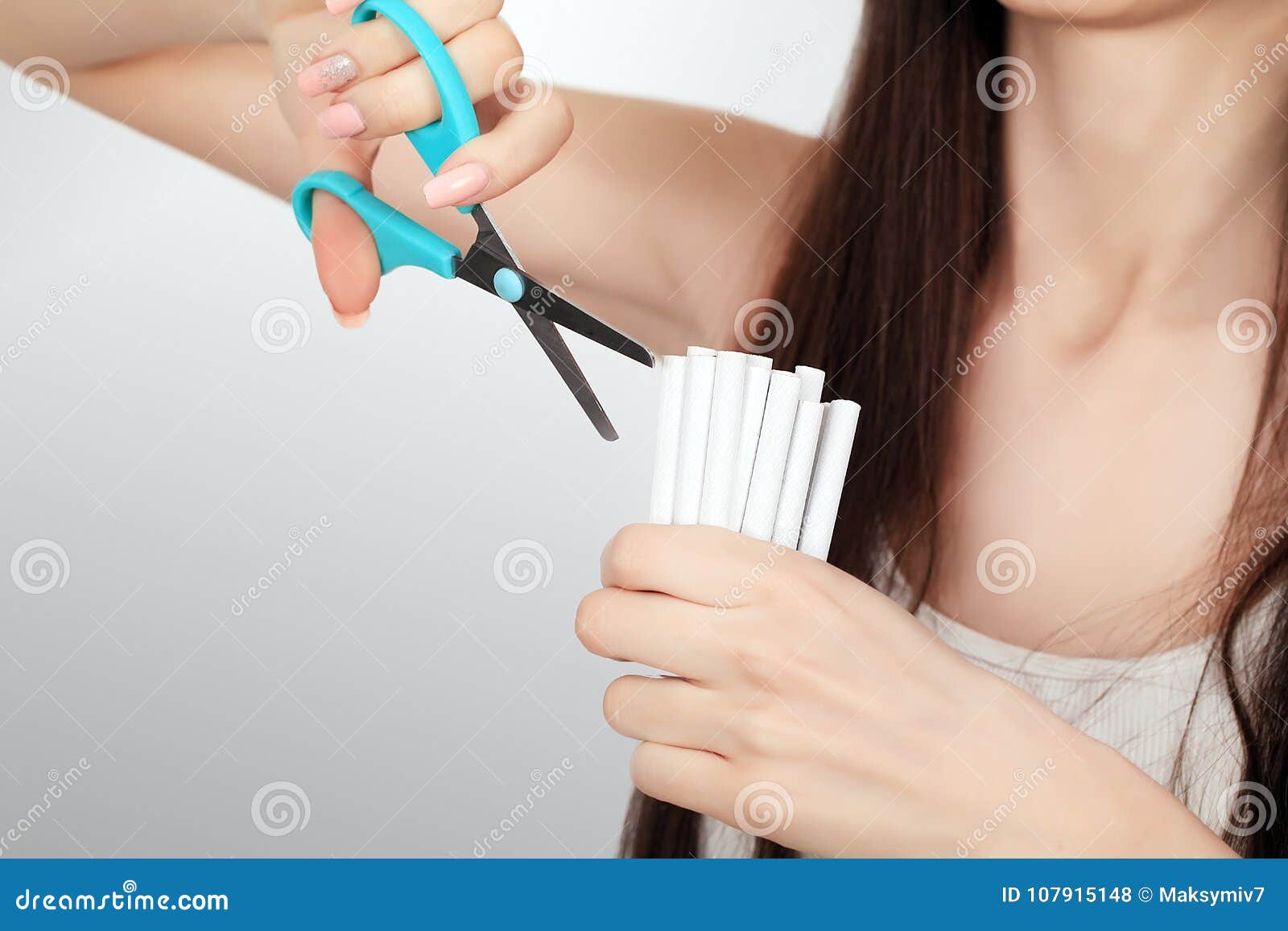 Quit Smoking. Closeup of Woman Hands Cutting Cigarettes Stock Photo ...