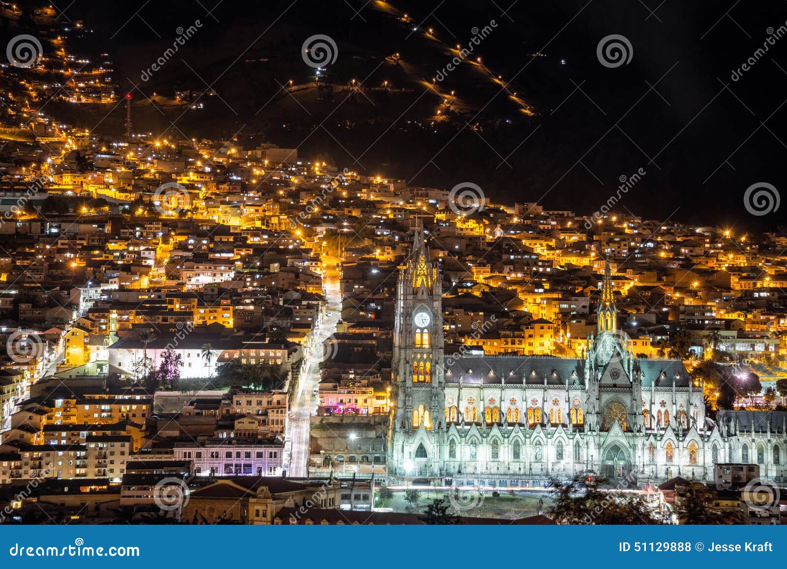 Quito Basilica at Night stock photo. Image of quito, voto - 51129888