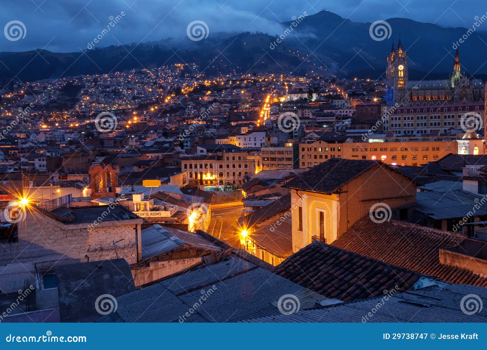 Quito Old Town at Night stock image. Image of religious - 29738747
