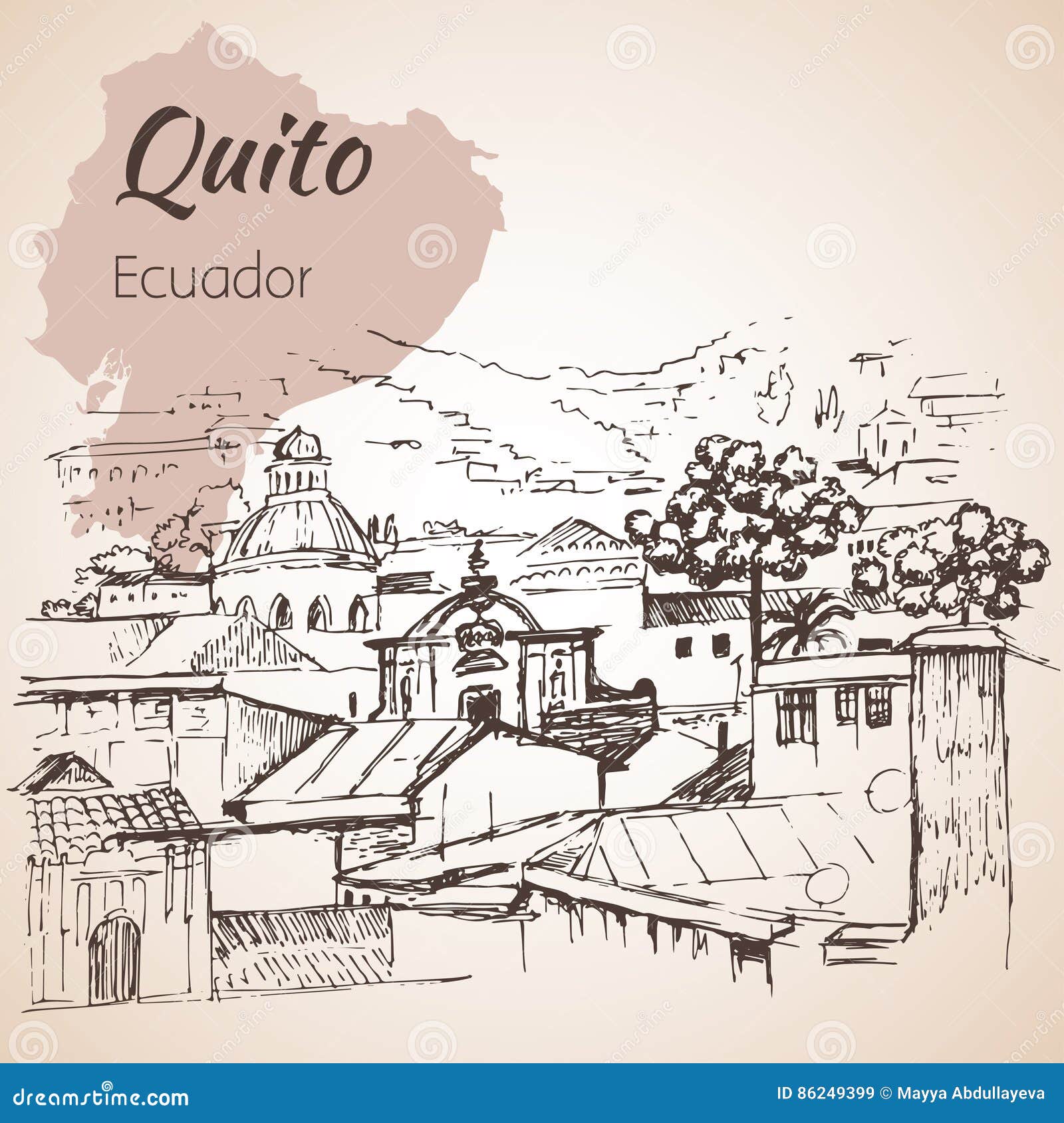 Quito Hand Drawn Sketch. Ecuador. Cartoon Vector | CartoonDealer.com ...