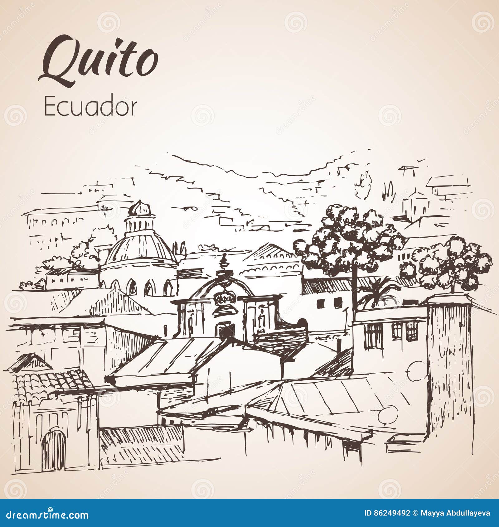 Quito Hand Drawn Sketch. Ecuador Stock Vector - Illustration of ...