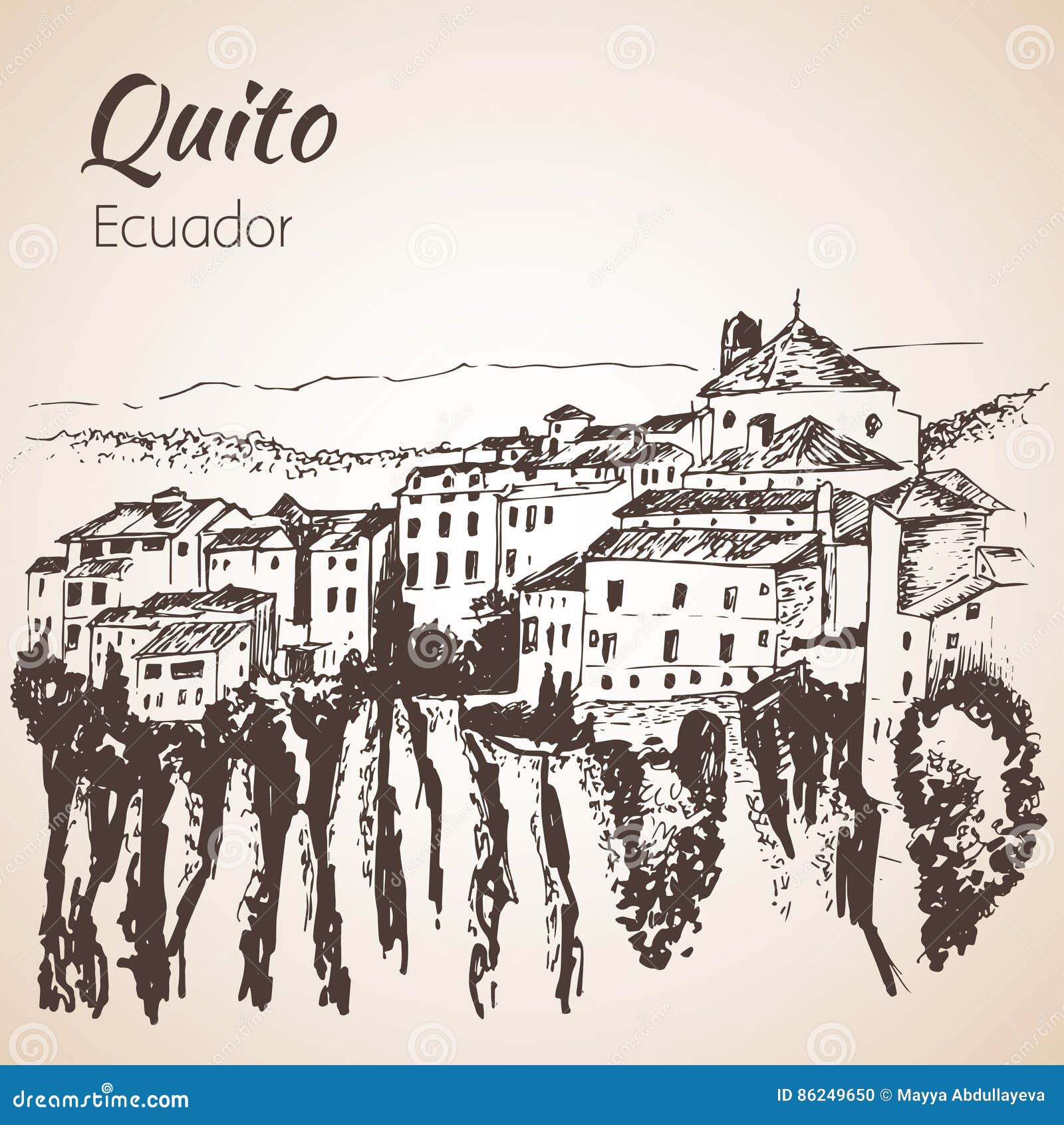 Quito Hand Drawn Sketch. Ecuador. Vector Illustration | CartoonDealer ...