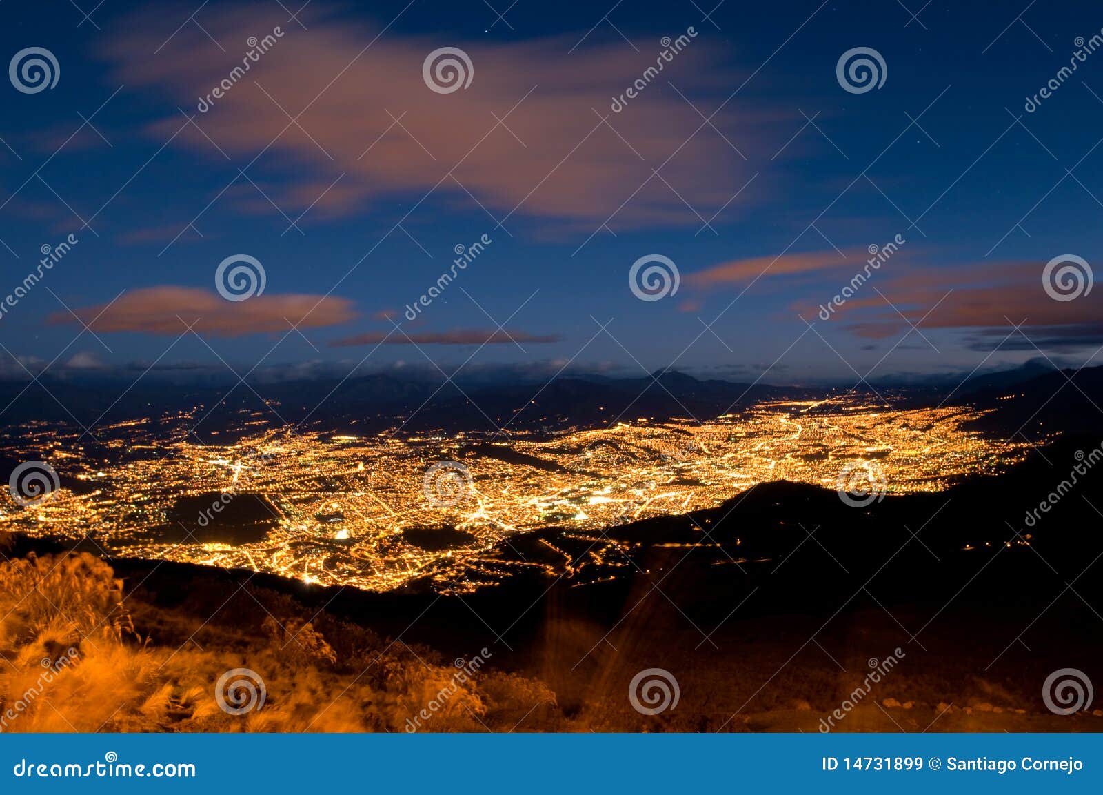 Quito at Night with Cotopaxi Mountain Stock Image - Image of pichincha ...