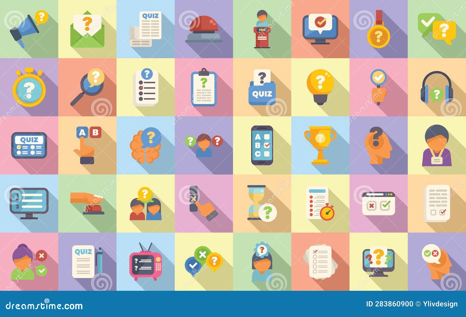 Quiz Icons. Checklist And Human Brain Symbols. Vector Illustration ...