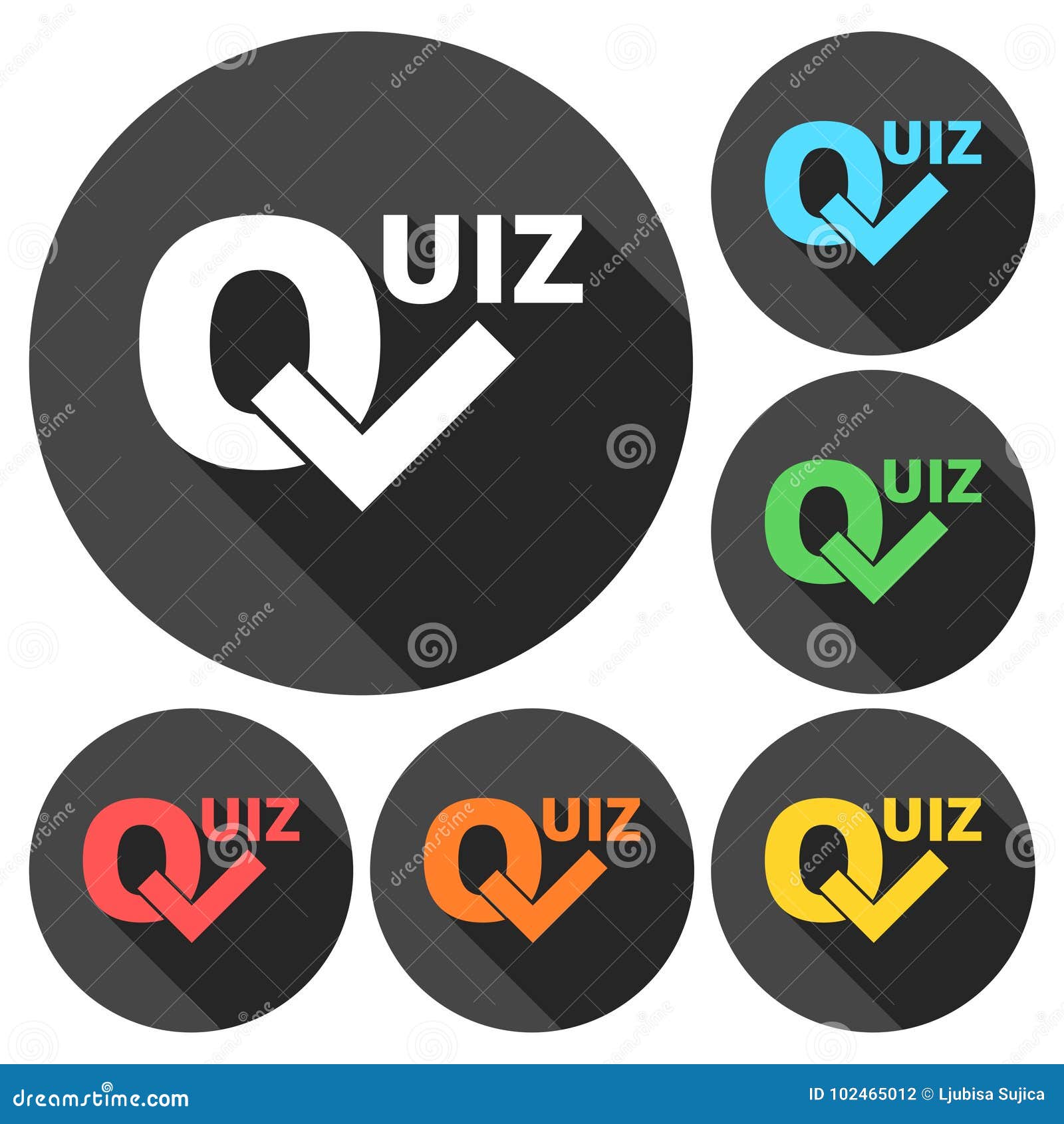 Quiz Icons Set with Long Shadow Stock Vector - Illustration of black ...