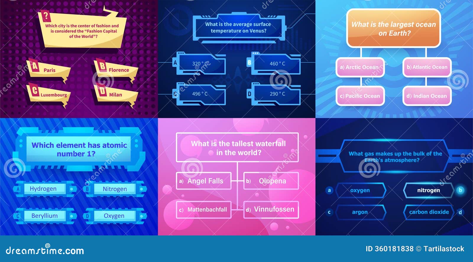 Quiz Interface. Trivia Question UI Layout Quizzing Answer Screen for ...