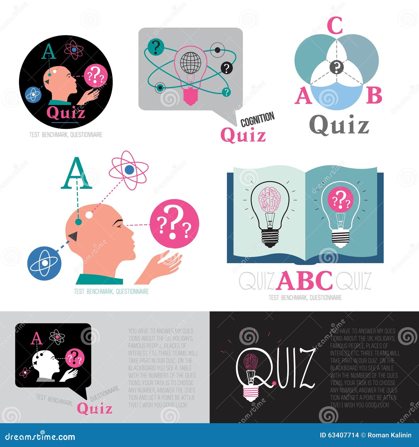 Quiz Logo Emblems Labels Design Element. Mind Games Logo. Vector ...
