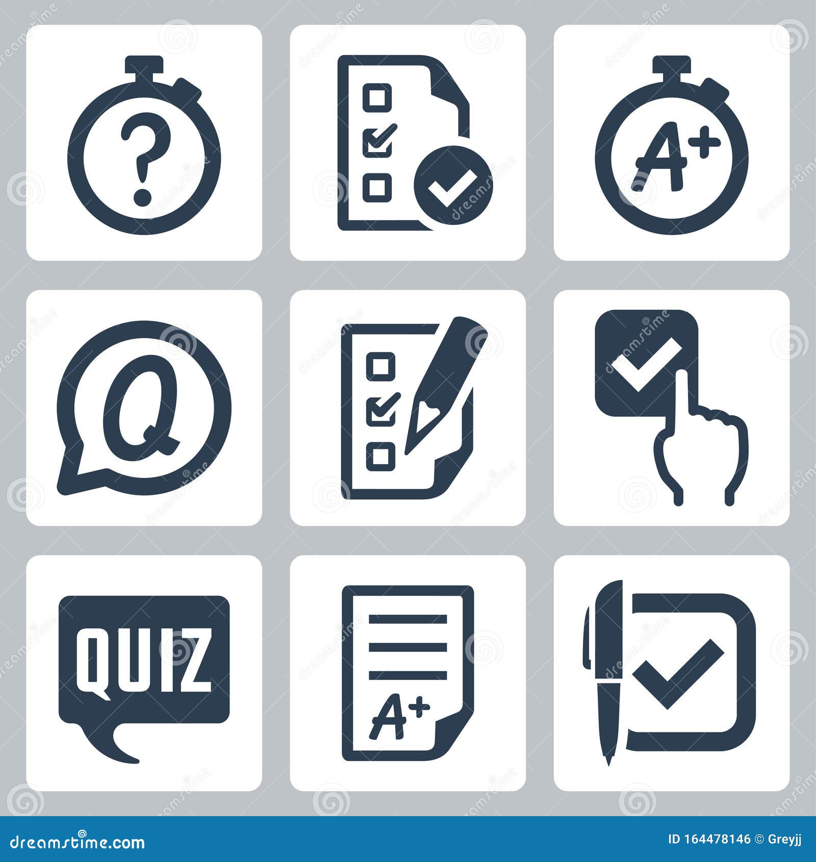 Quiz related icon set stock vector. Illustration of sign - 164478146