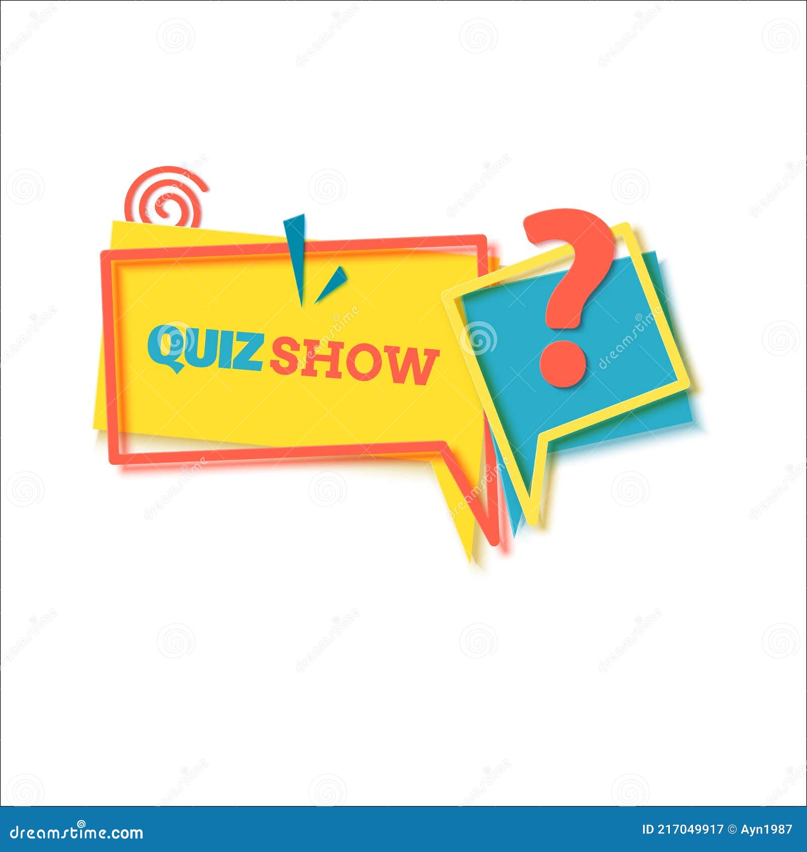 Quiz Show Label in Paper Cut Style. Two Flat Banners with Yellow ...