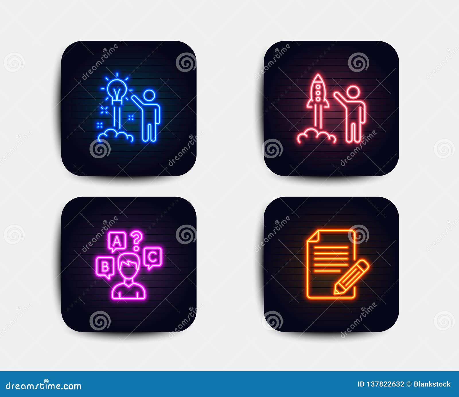 Quiz Test, Launch Project and Creative Idea Icons. Article Sign ...