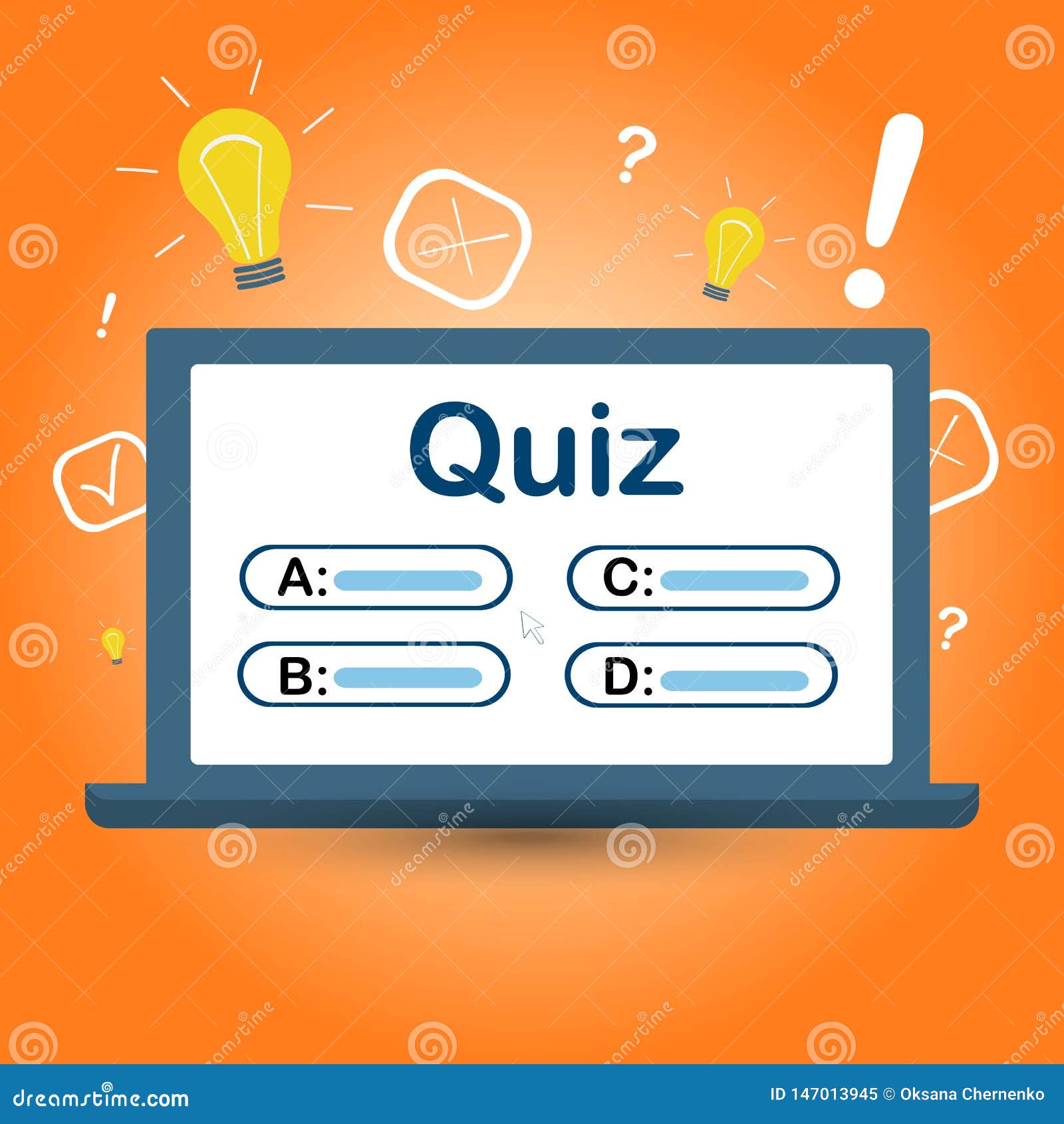 Quiz on Your Computer Screen with Answer Choices. Vector Illustration ...