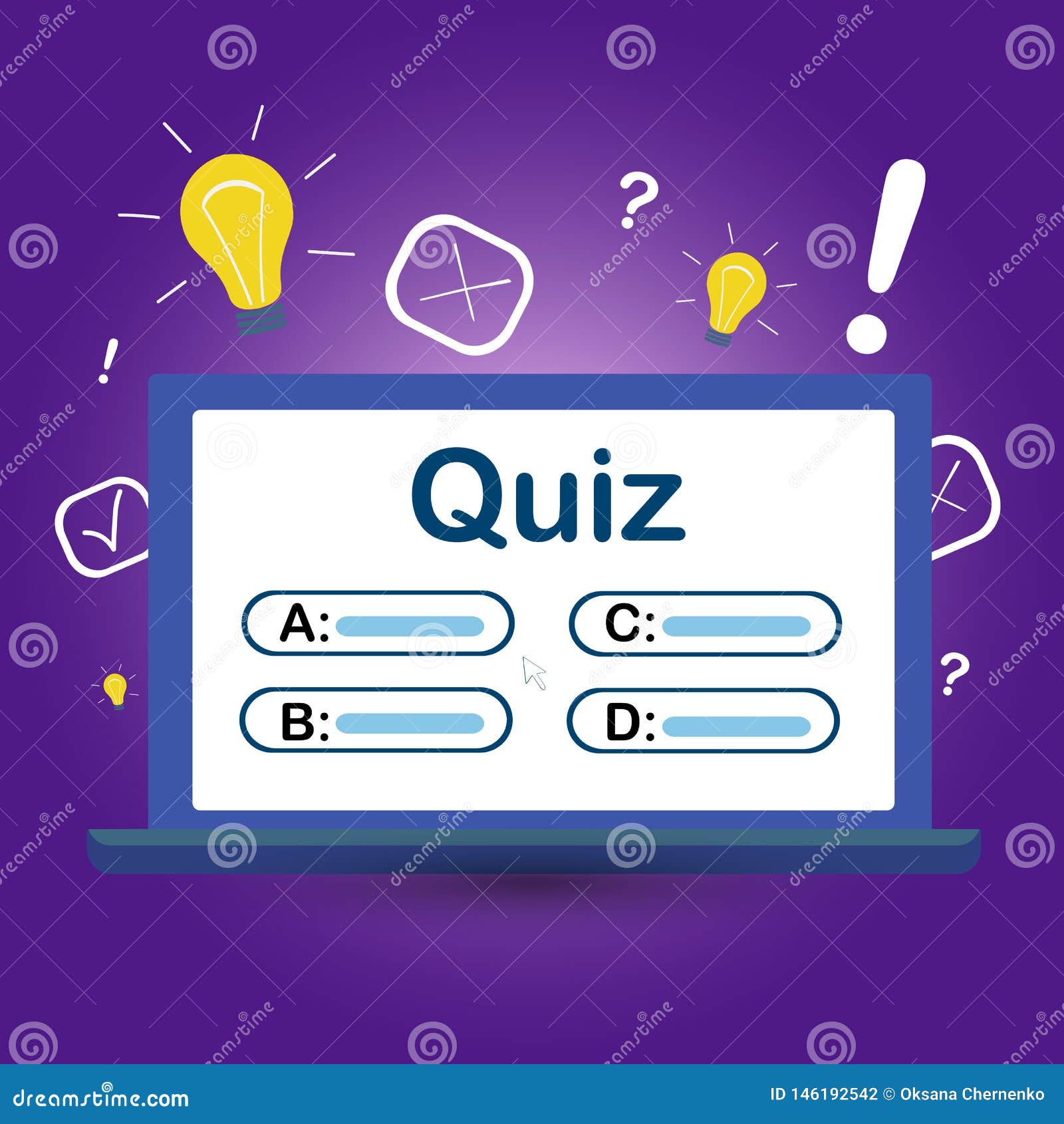 Quiz on Your Computer Screen with Answer Choices. Vector Illustration ...