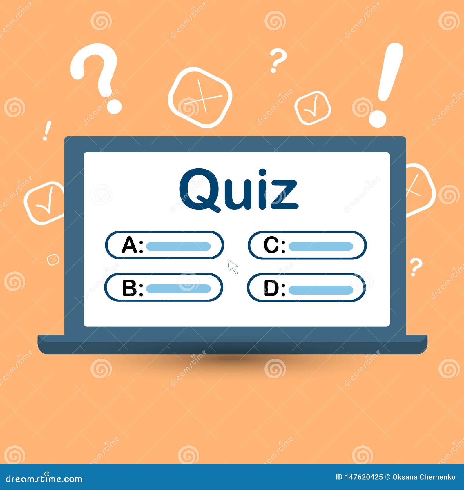 Quiz on Your Computer Screen with Answer Choices. Vector Illustration ...