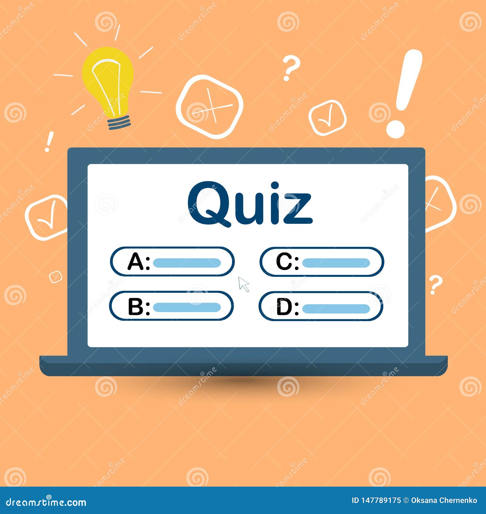 Quiz on Your Computer Screen with Answer Choices. Vector Illustration ...