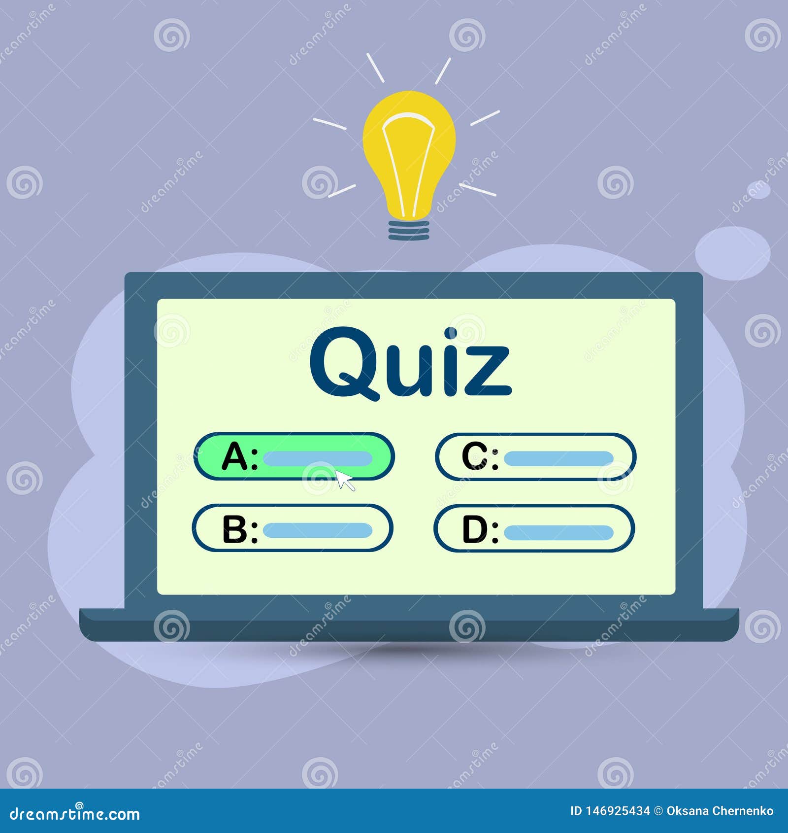 Quiz on Your Computer Screen with Answer Choices. Vector Illustration ...