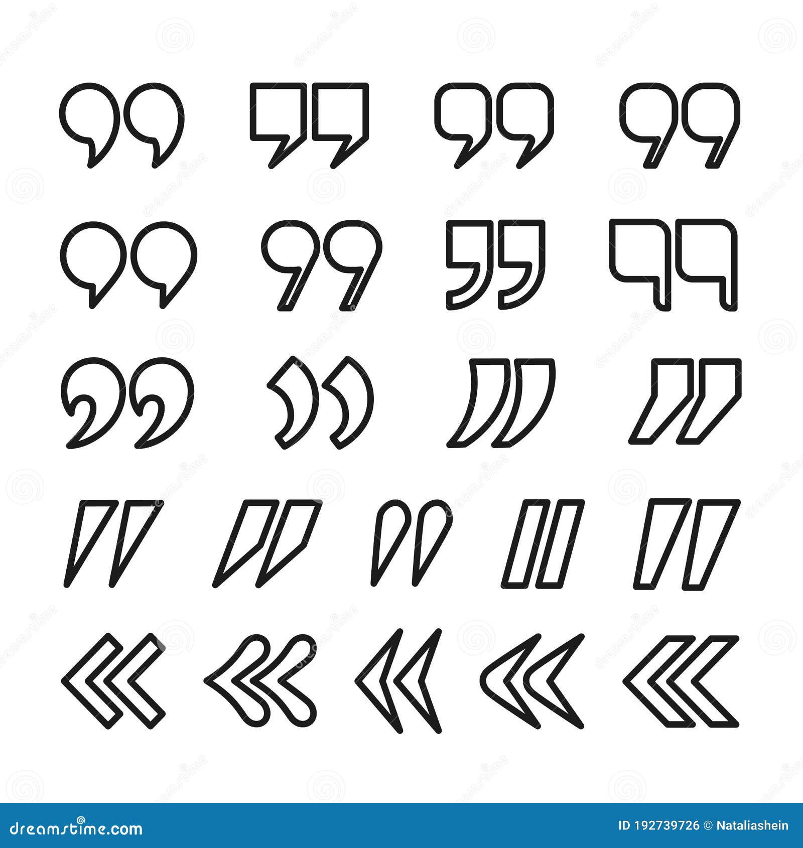 Quotation Mark Icon Set, Outline, Linear Quote Marks Collection Vector ...
