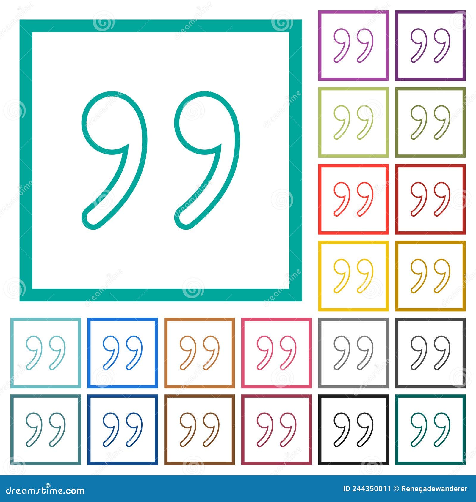Quotation Mark Outline Flat Color Icons with Quadrant Frames Stock ...