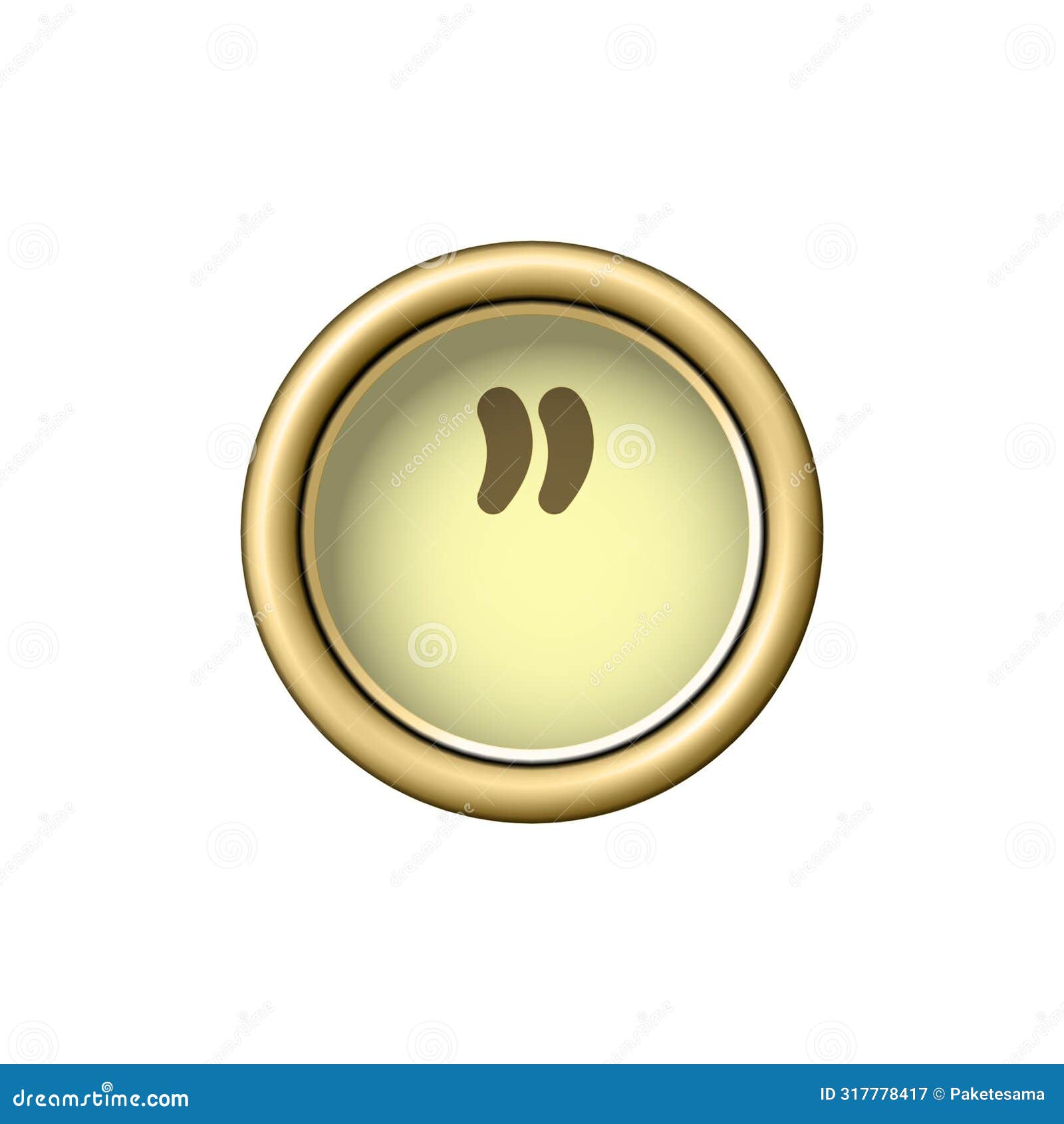 Quotation Mark. Vintage Golden Typewriter Button Isolated on White ...