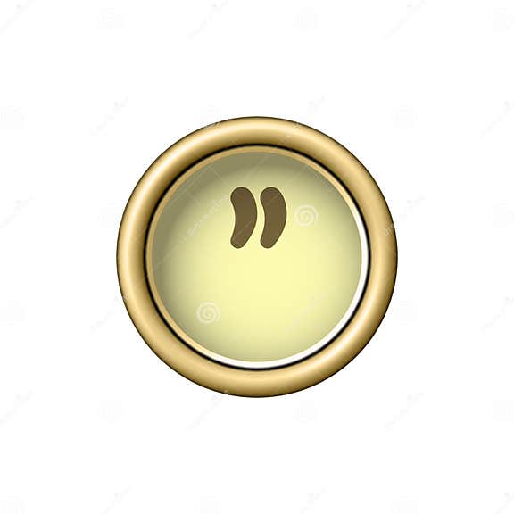 Quotation Mark. Vintage Golden Typewriter Button Isolated on White ...