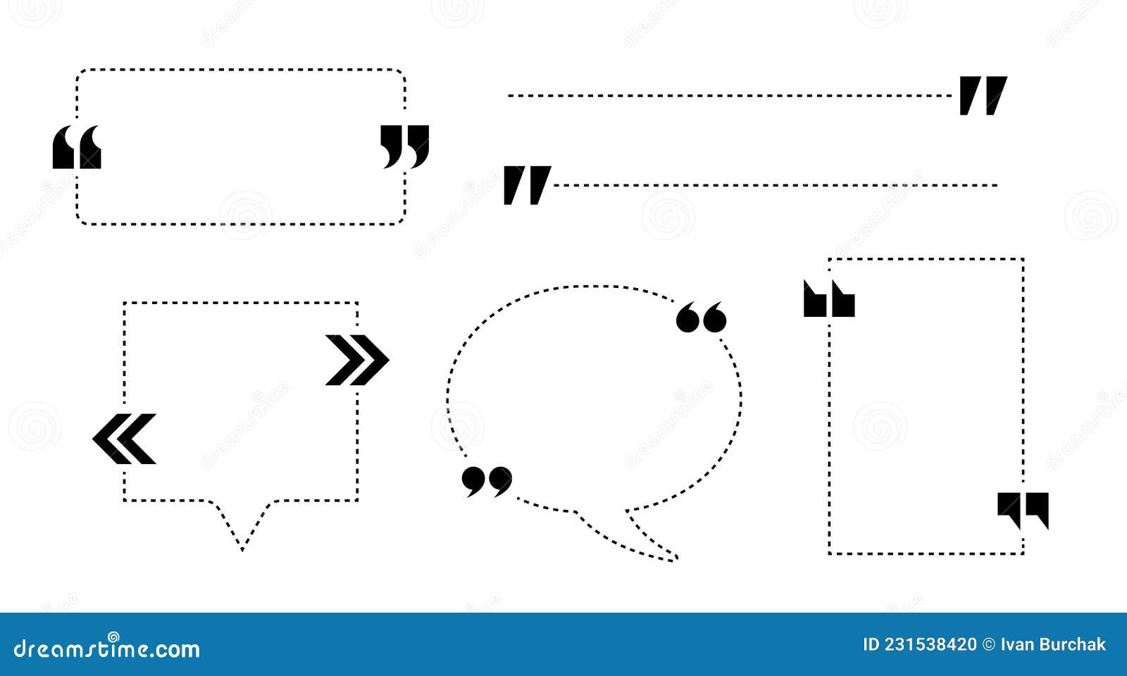 Quote Box Frames Set Isolated on White. Quotation Marks. Flat Vector ...