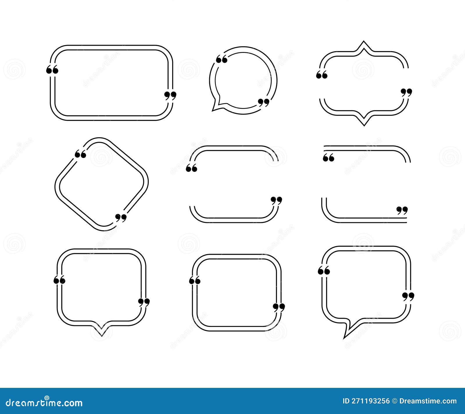 Quote Box Frames Set Isolated. Bubble Speech Comment Message Reference ...