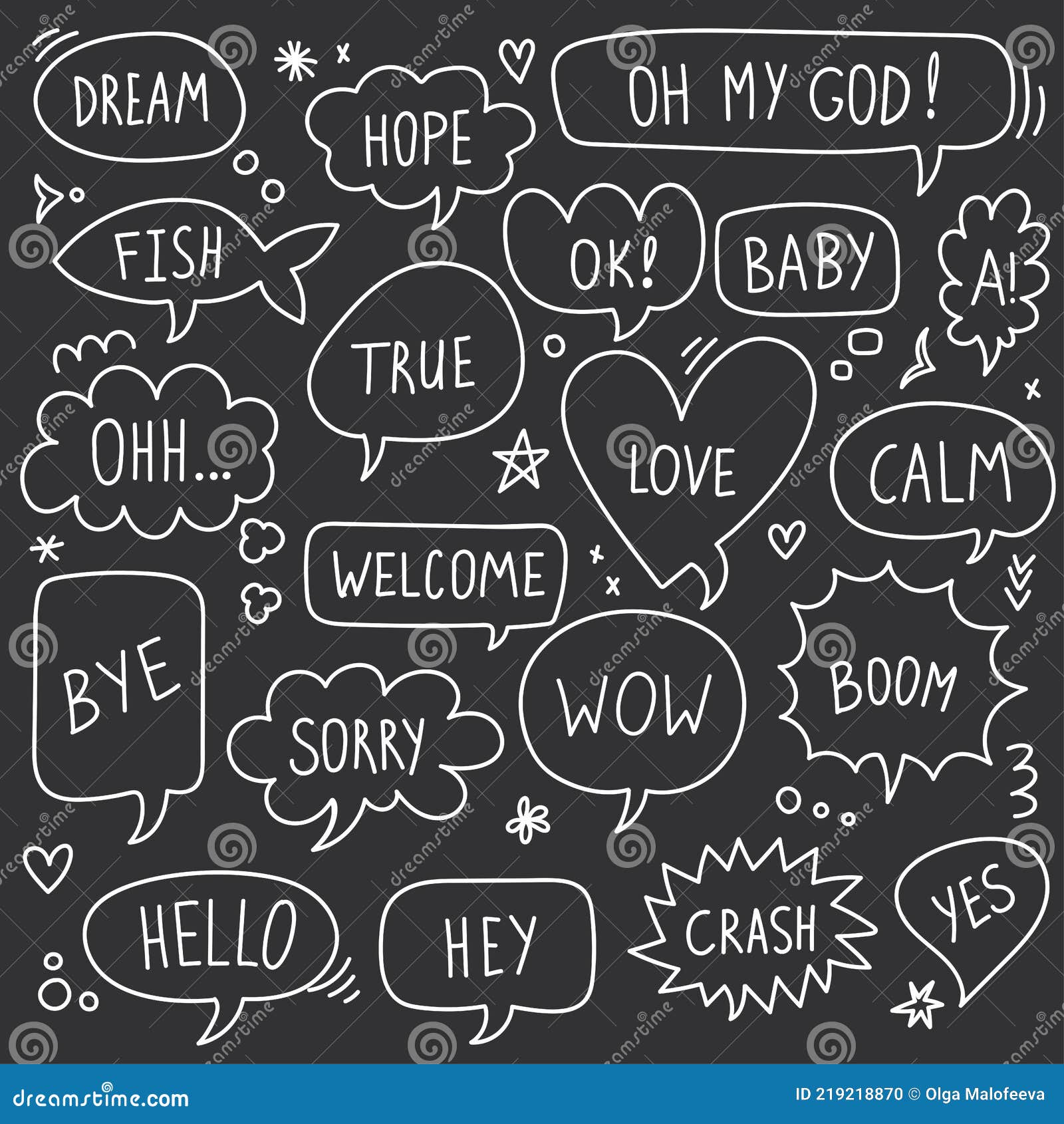 Quote Bubbles Line Cute Doodle Vector Icons Set Stock Vector ...