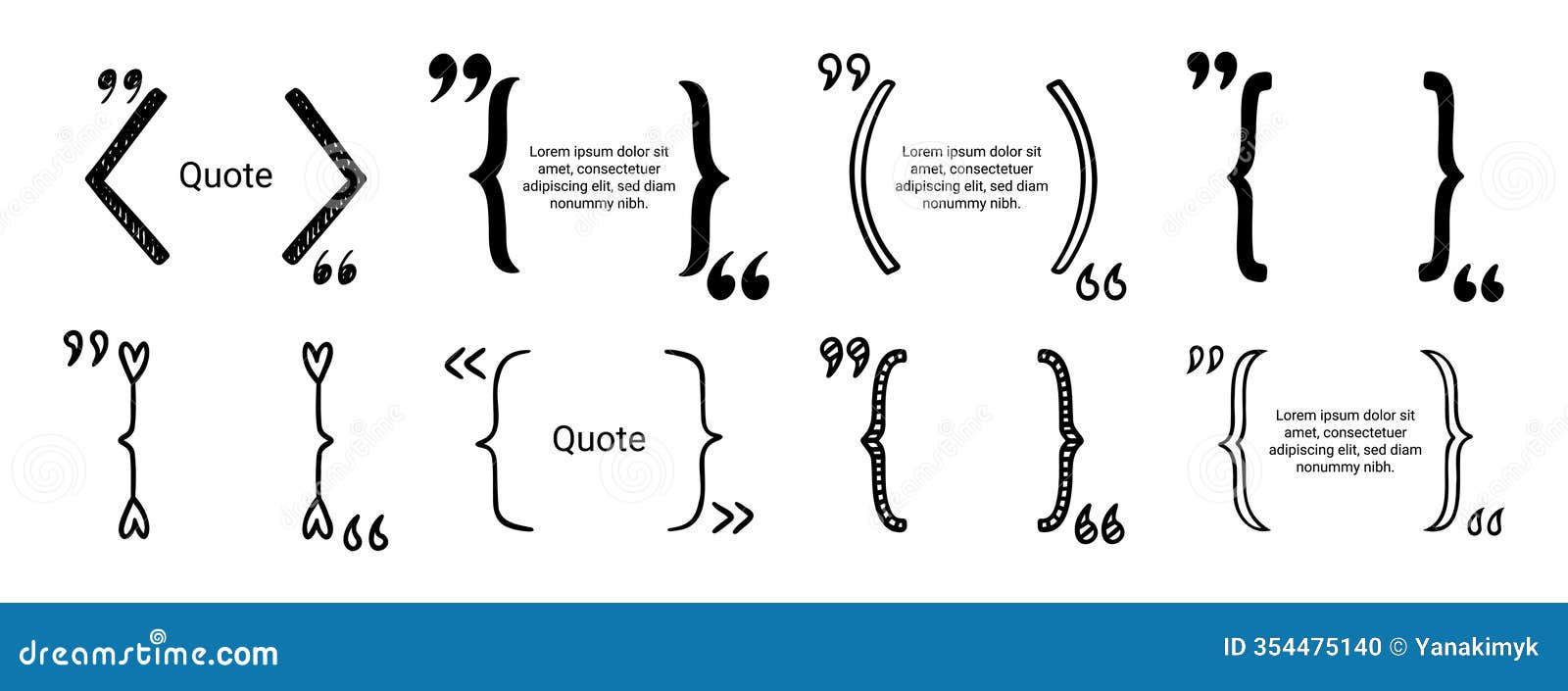 Quote Doodle Hand Drawn Text Box for Design, Website, Banner. Brackets and Quotation Marks Set ...