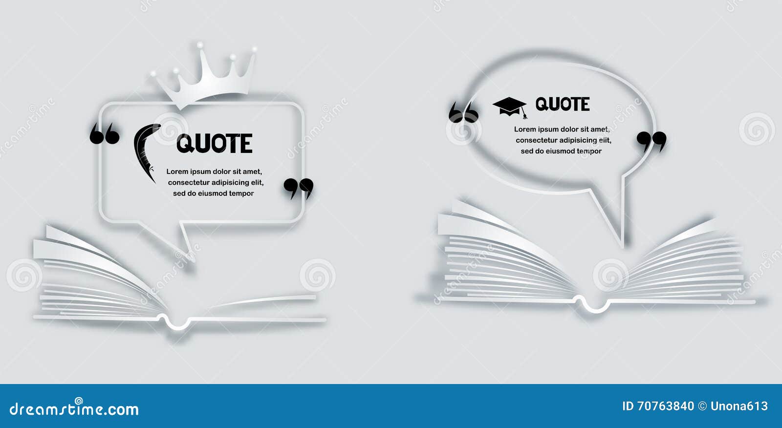 Quote Paper Frames with Feather , Crown and Opened Book Stock Vector ...