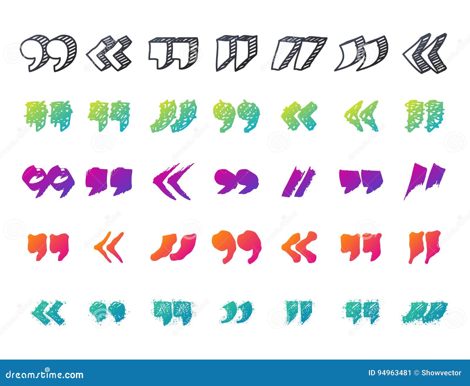 Symbol Quotation Mark Bold Font In Doodle Hand Drawn Style Isolated On ...