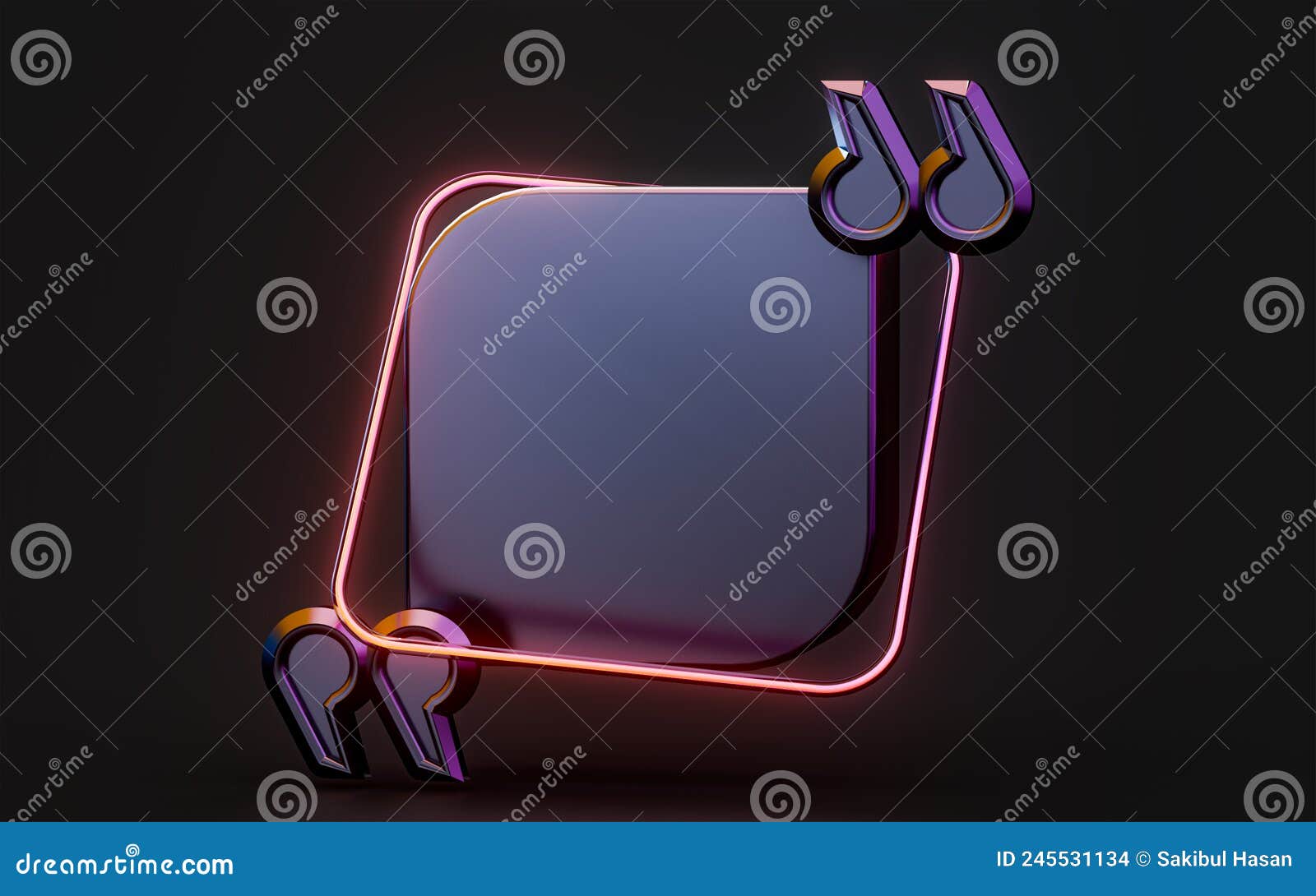 Quote Text Box with Neon Light Empty Dark Background 3d Render Concept ...