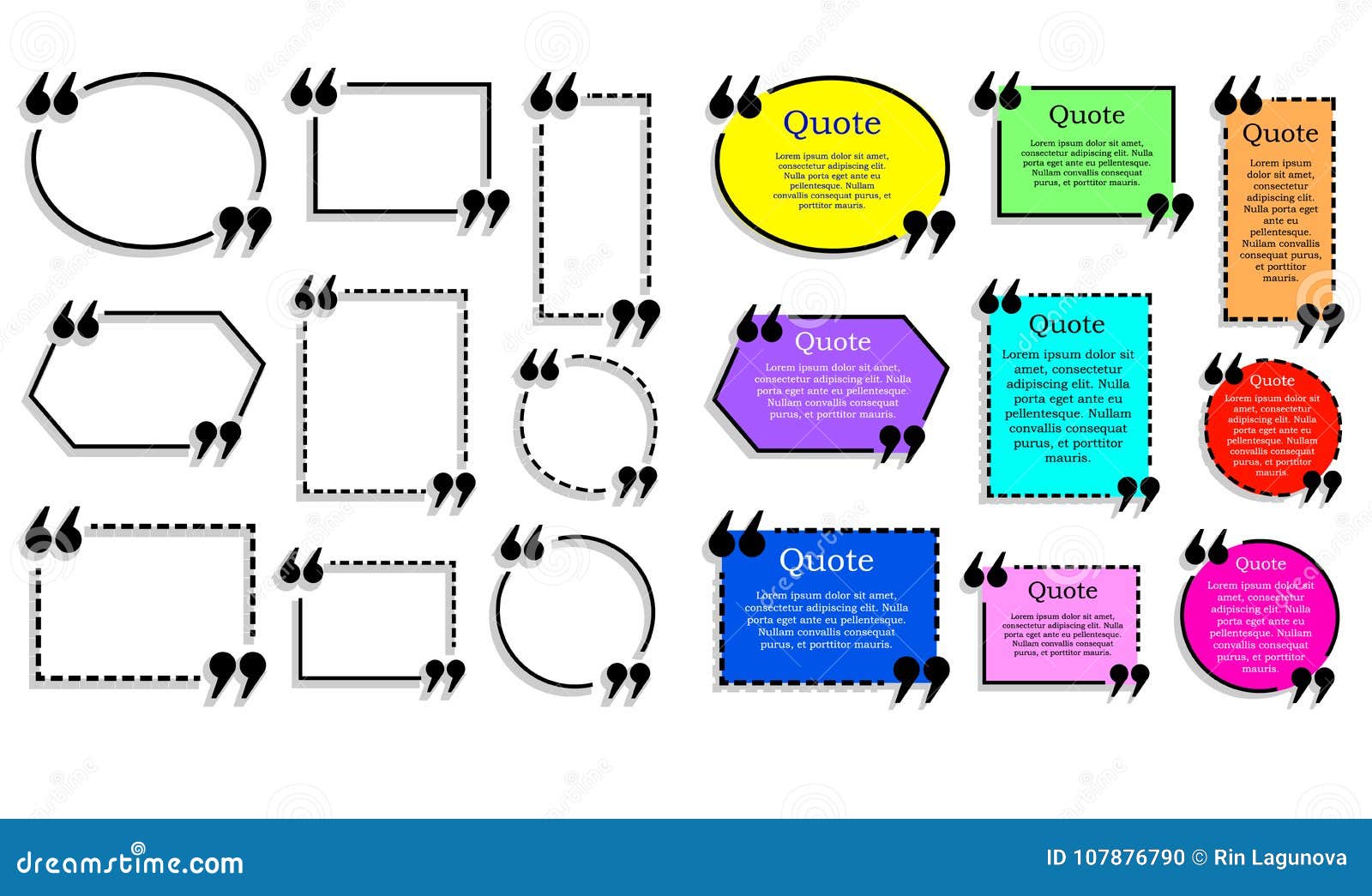 Quote Text Frames VECTOR Set, Colored and Outline Quote Boxes Isolated ...
