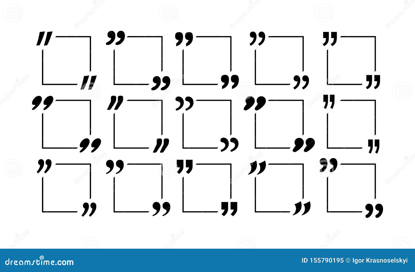 Quotes Frames Icon with Different Quotes. Black Quotes Vector Icon ...