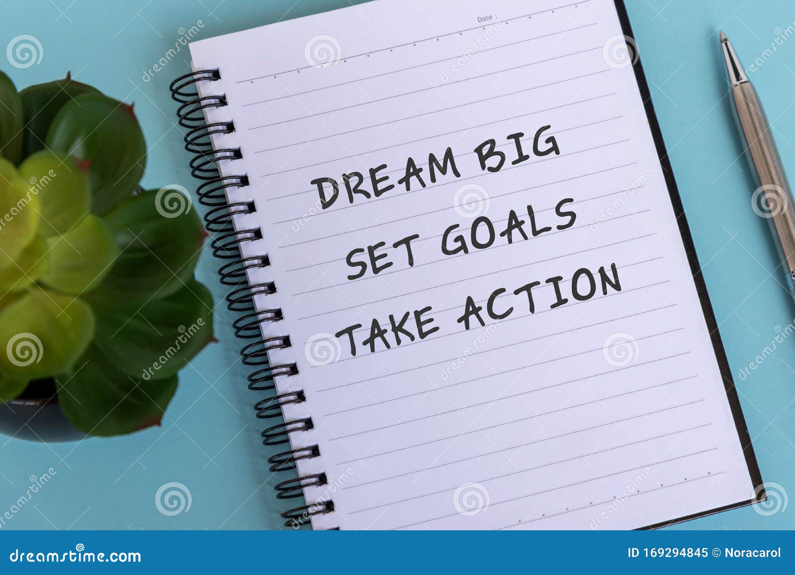 Quotes Text on Note Pad - Dream Big, Set Goals, Take Action Stock Image ...