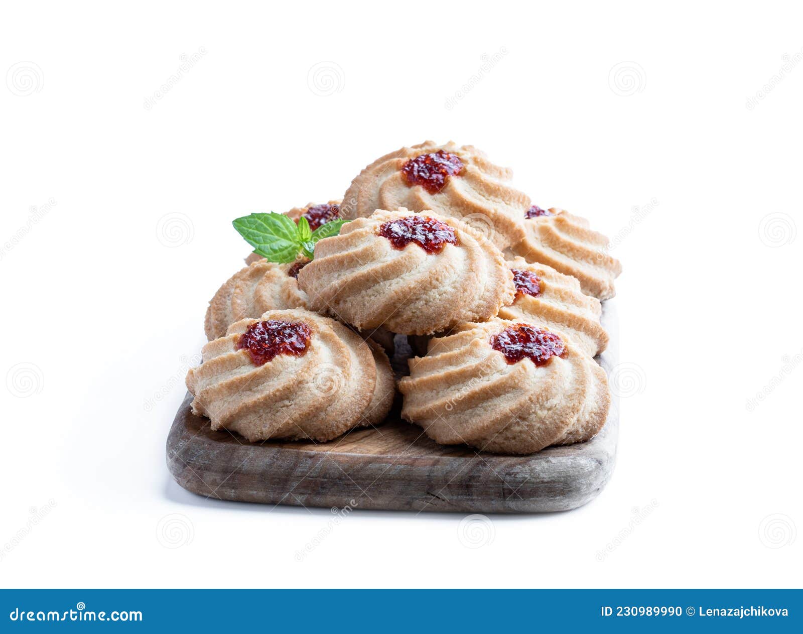 Qurabiya Cookie Shortbread with Jam on Serving Board Isolated on White ...