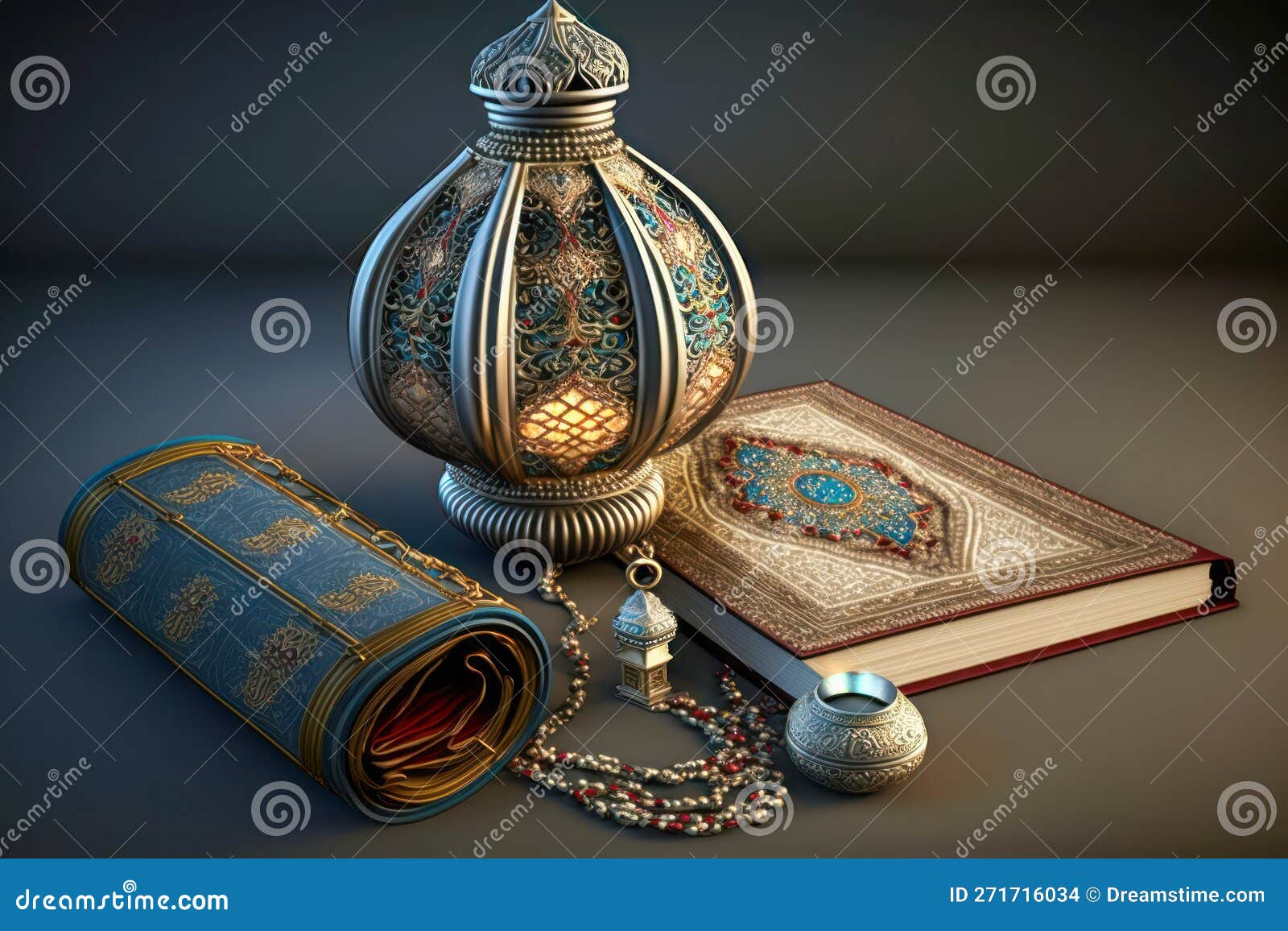 Quran Holy Book with Islamic Objects. Created with Generative ...