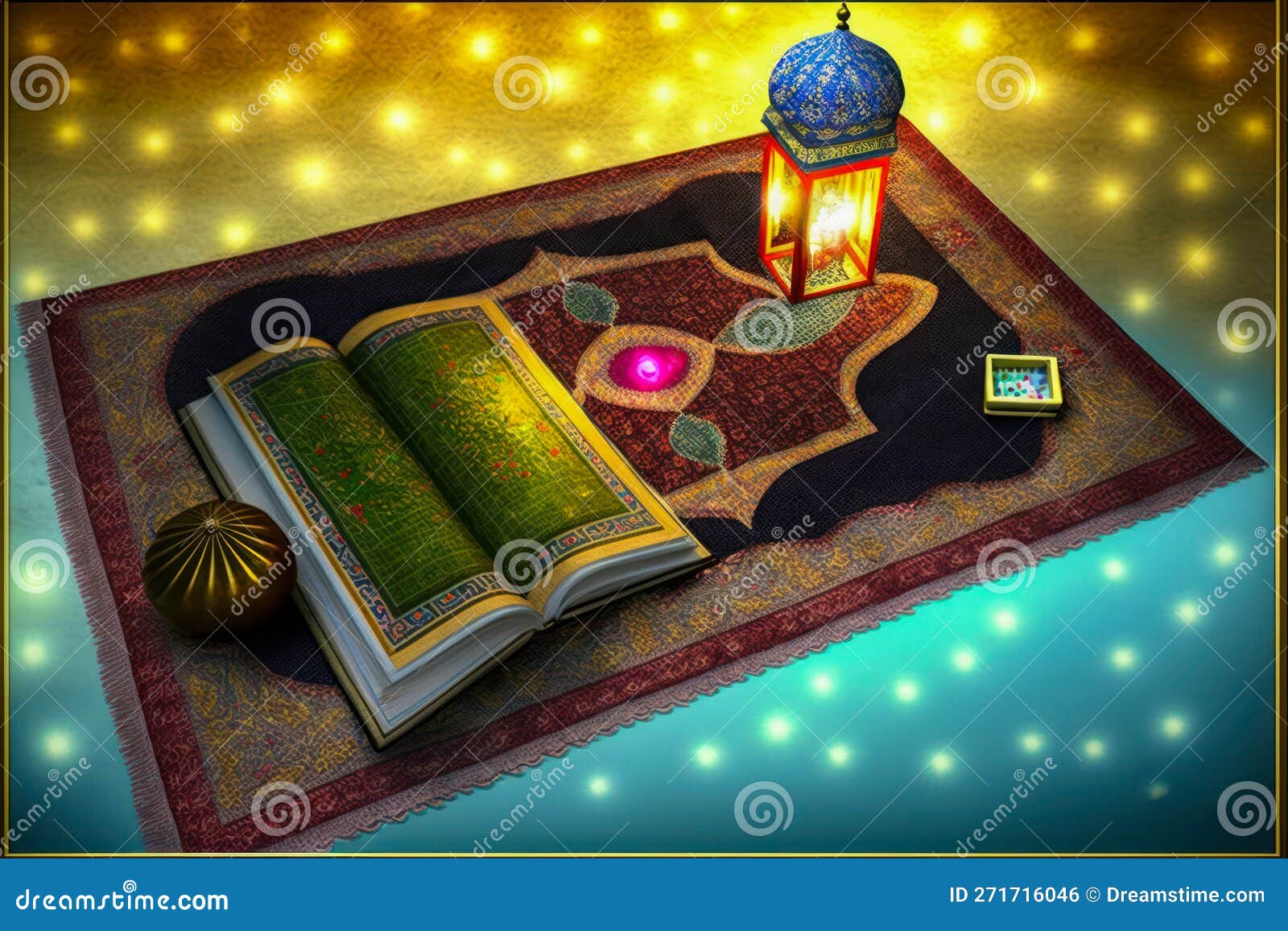 Quran Holy Book with Islamic Objects. Created with Generative ...