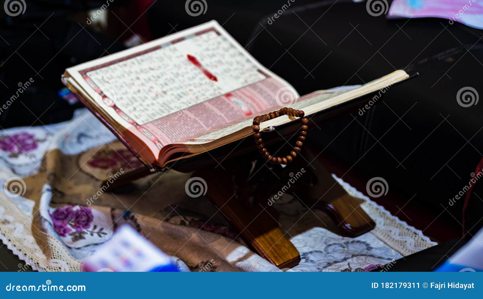 The Quran, the Muslim Holy Book, on Wooden Book Stand at Home Editorial ...