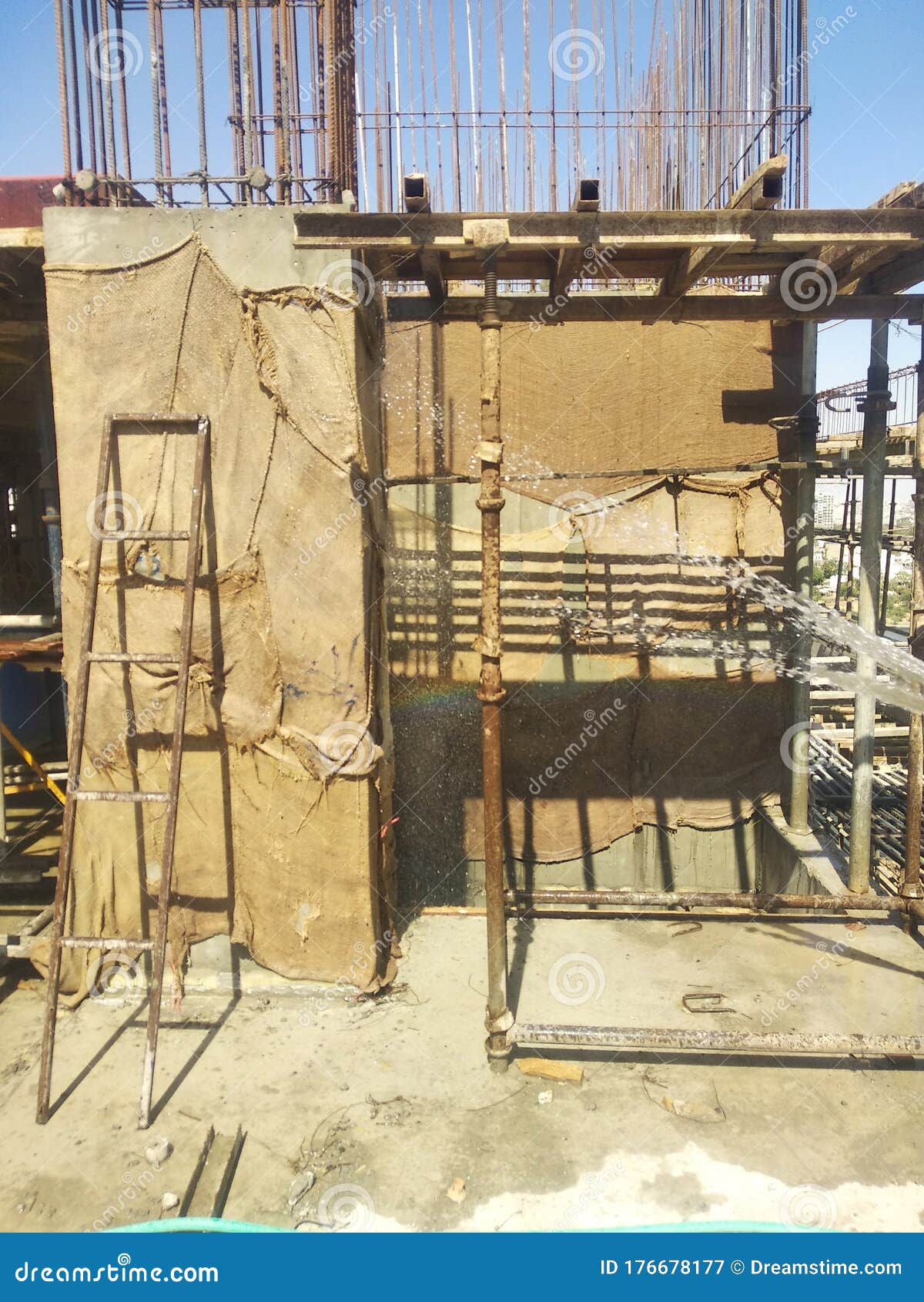 Quring Work in Highrise Building Stock Image - Image of night ...