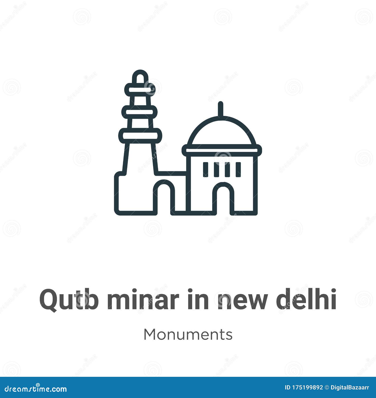 Qutb Minar in New Delhi Outline Vector Icon. Thin Line Black Qutb Minar ...