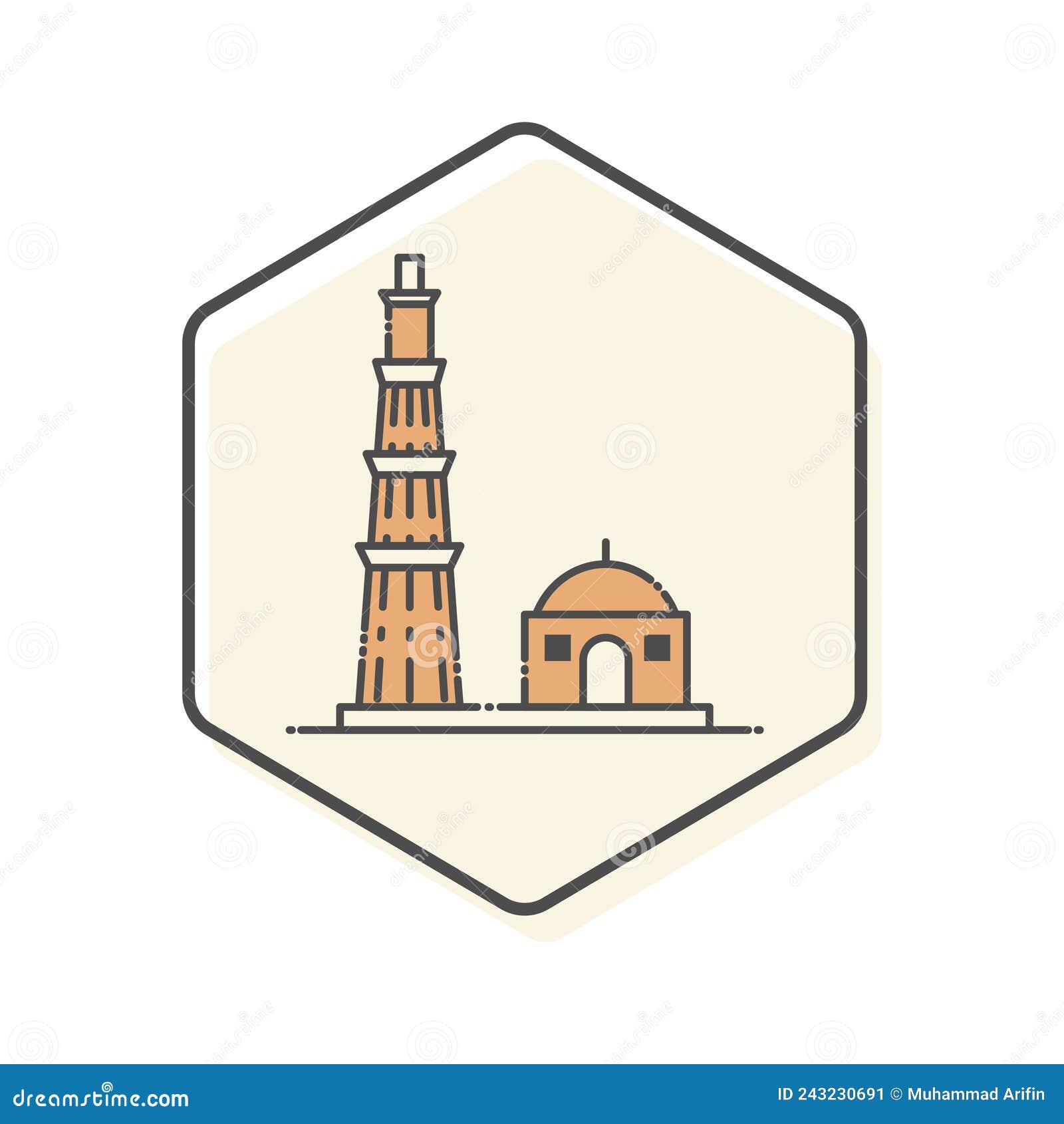 Qutb Minar - New Delhi, India Lineal Icon Stock Vector - Illustration ...