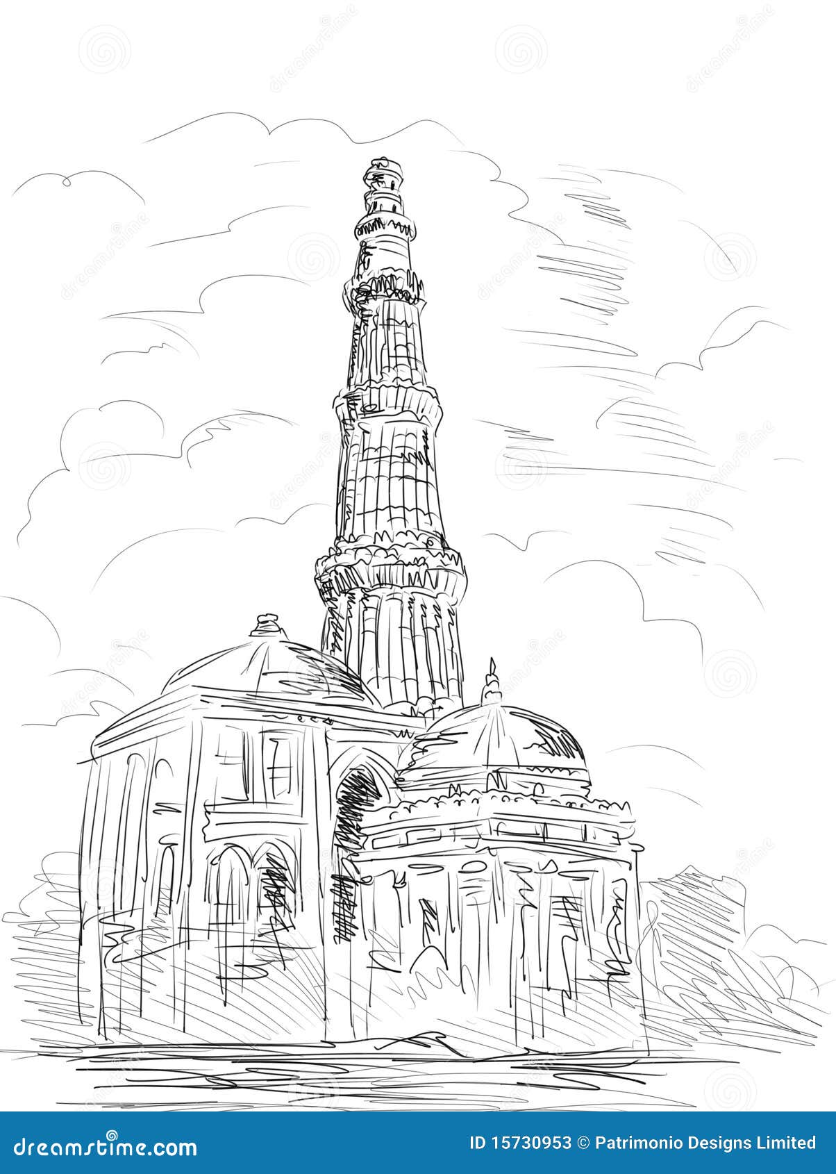 India Qutub Minar Building Symbol Isolated Blue Lines Cartoon Vector ...