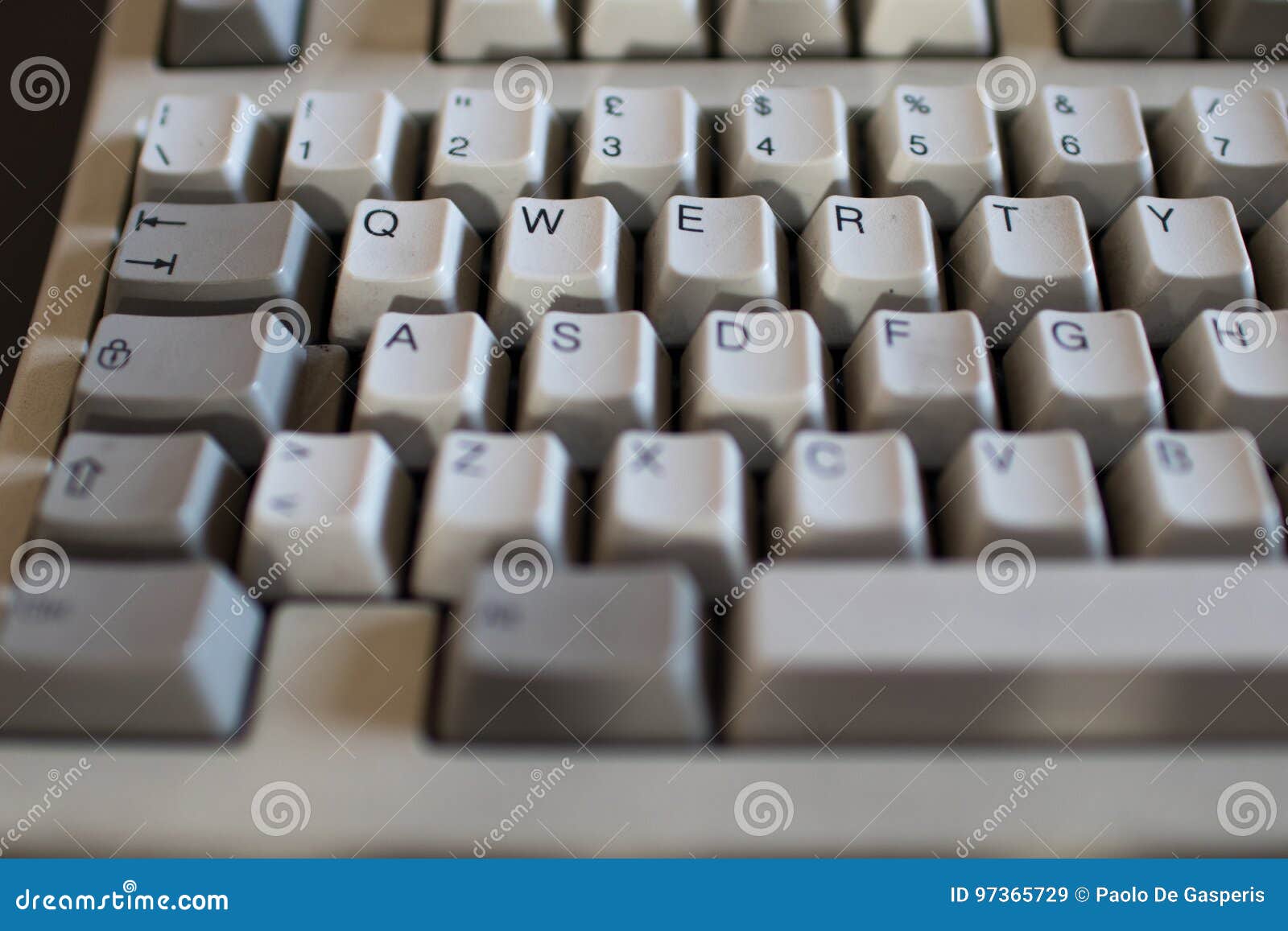 QWERTY Button on Old Keyboard with Mechanical Buttons of Ivory a Stock ...