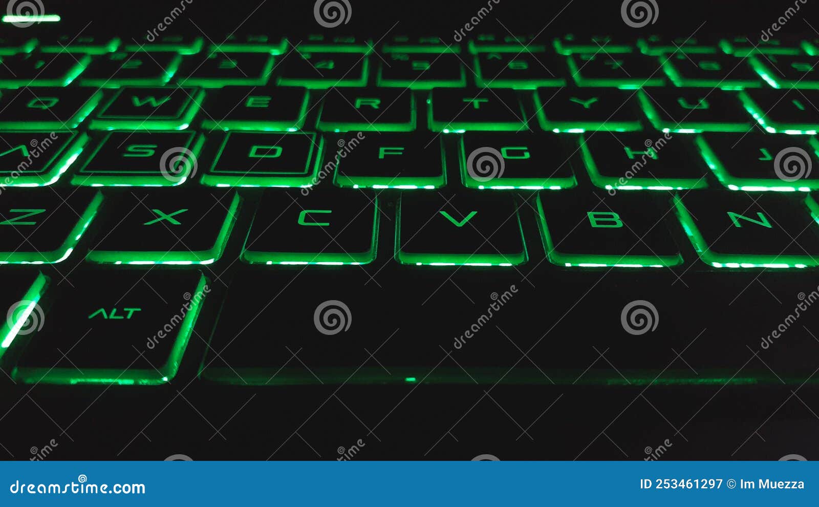 Qwerty Type Laptop Keyboard with Green Light. Modern Technology ...