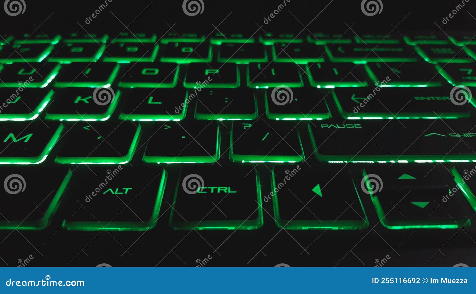 Qwerty Type Laptop Keyboard with Green Light. Modern Technology ...