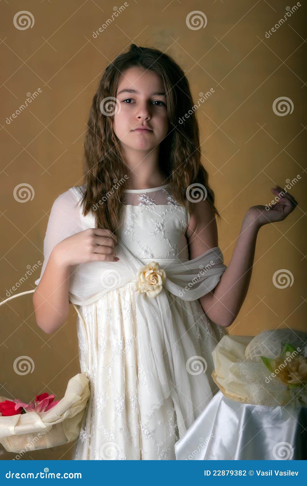 Rétro jeune fille photo stock. Image du verticale, propriété - 22879382