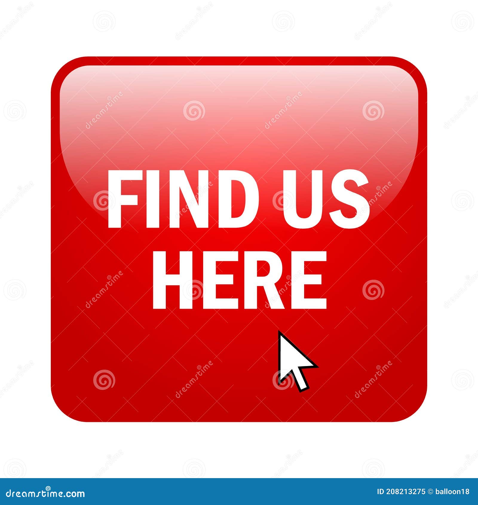 Find us here button stock vector. Illustration of graphic - 208213275