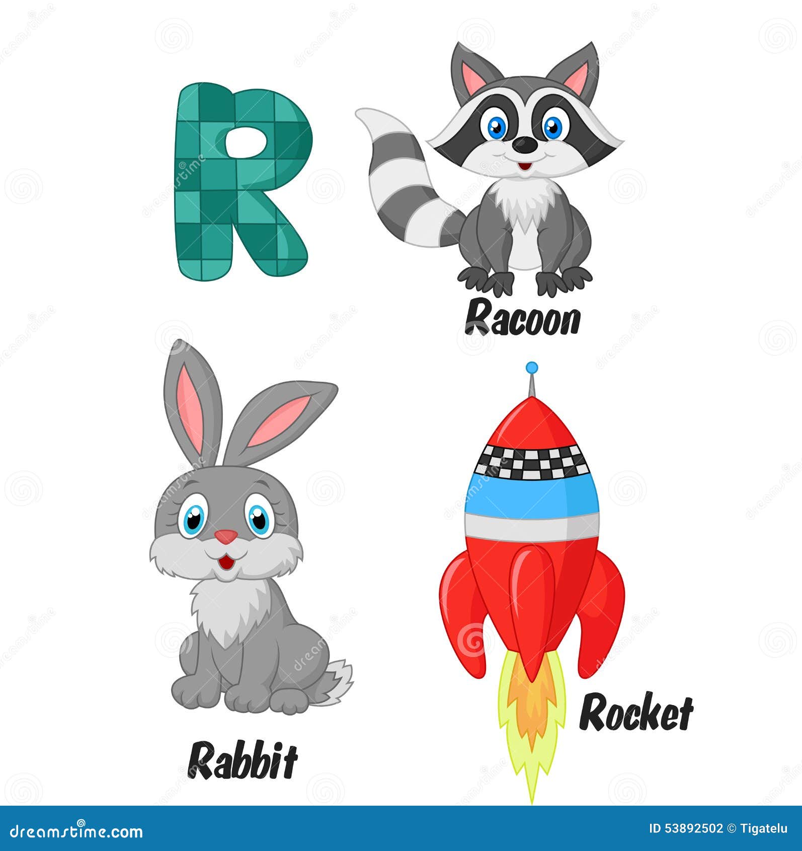R alphabet cartoon stock vector. Illustration of raccoon - 53892502