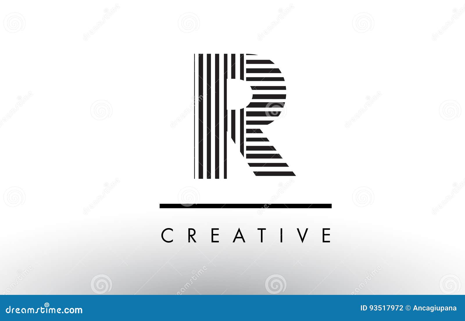 R Black and White Lines Letter Logo Design. Stock Vector - Illustration ...
